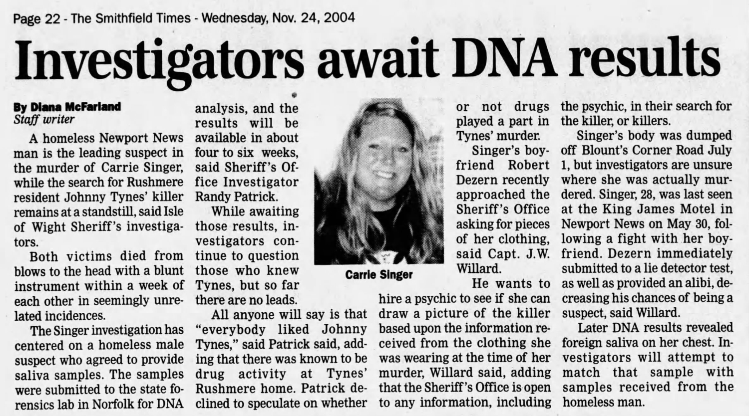 Cold Case Spotlight - Carrie Singer (update 2.0) - Project: Cold Case