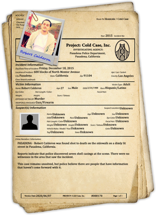Robert Calderon - Project: Cold Case