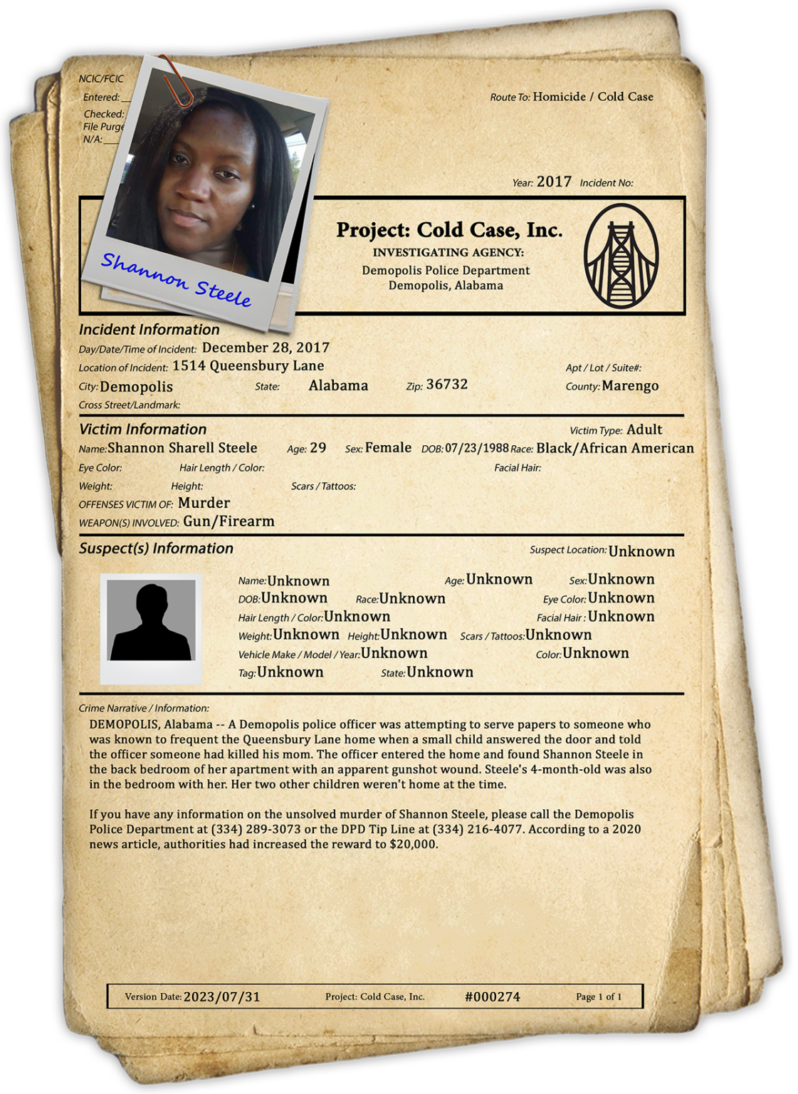 Shannon Steele - Project: Cold Case