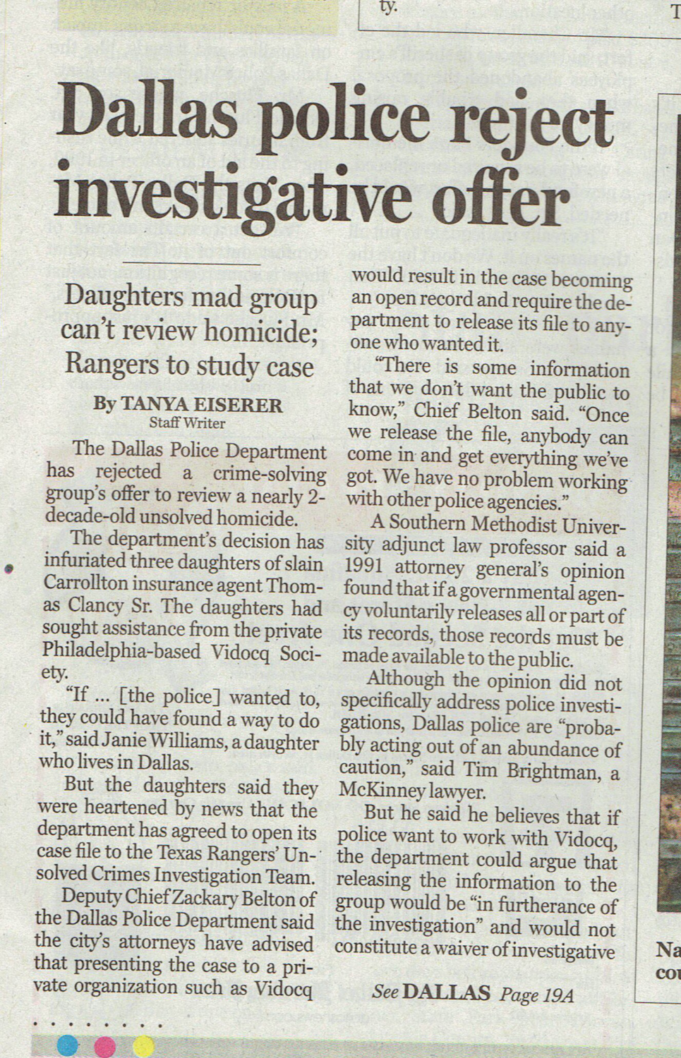 Thomas Clancy Sr. - Project: Cold Case
