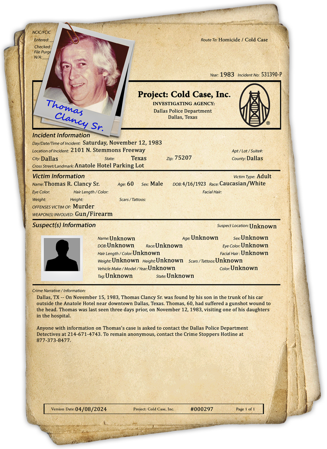 Thomas Clancy Sr. - Project: Cold Case