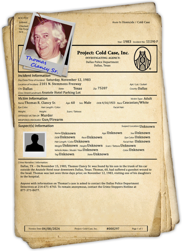 Thomas Clancy Sr. - Project: Cold Case
