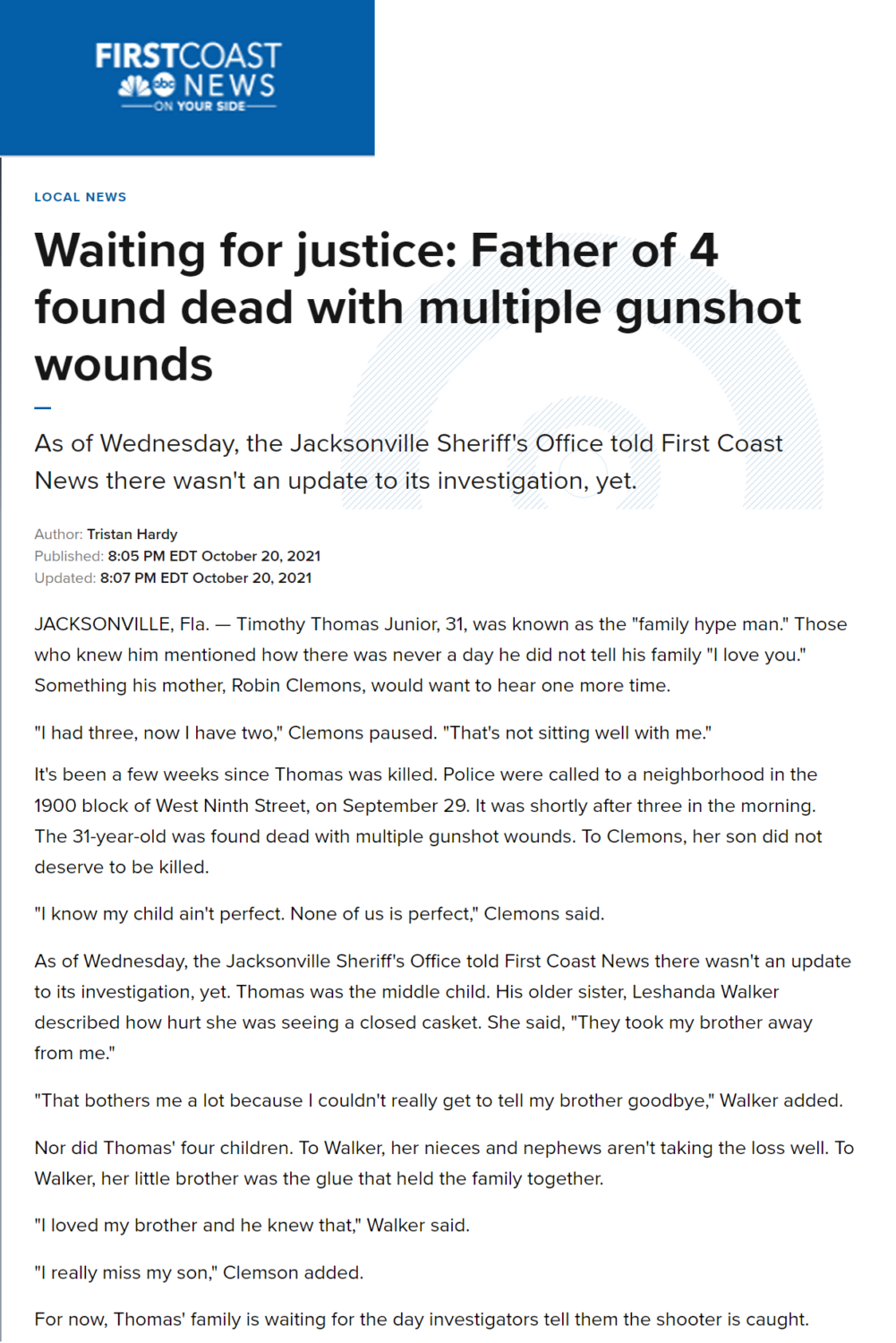 Timothy Thomas Jr - Project: Cold Case