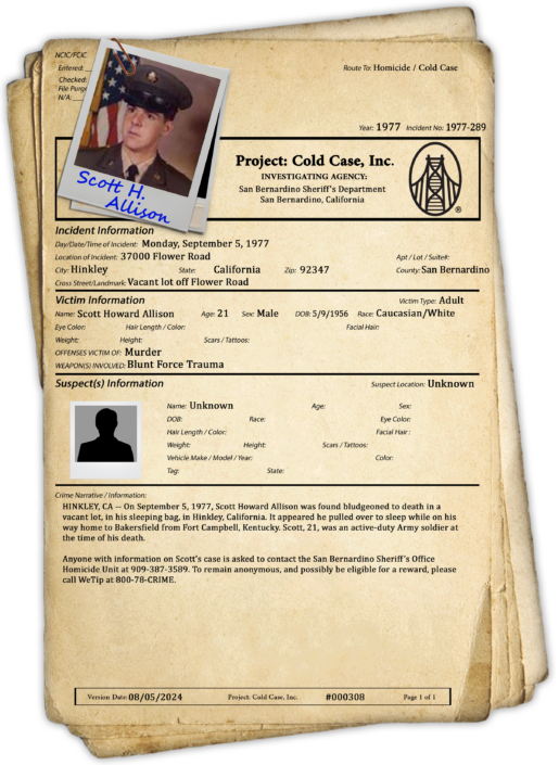 Scott Howard Allison - Project: Cold Case