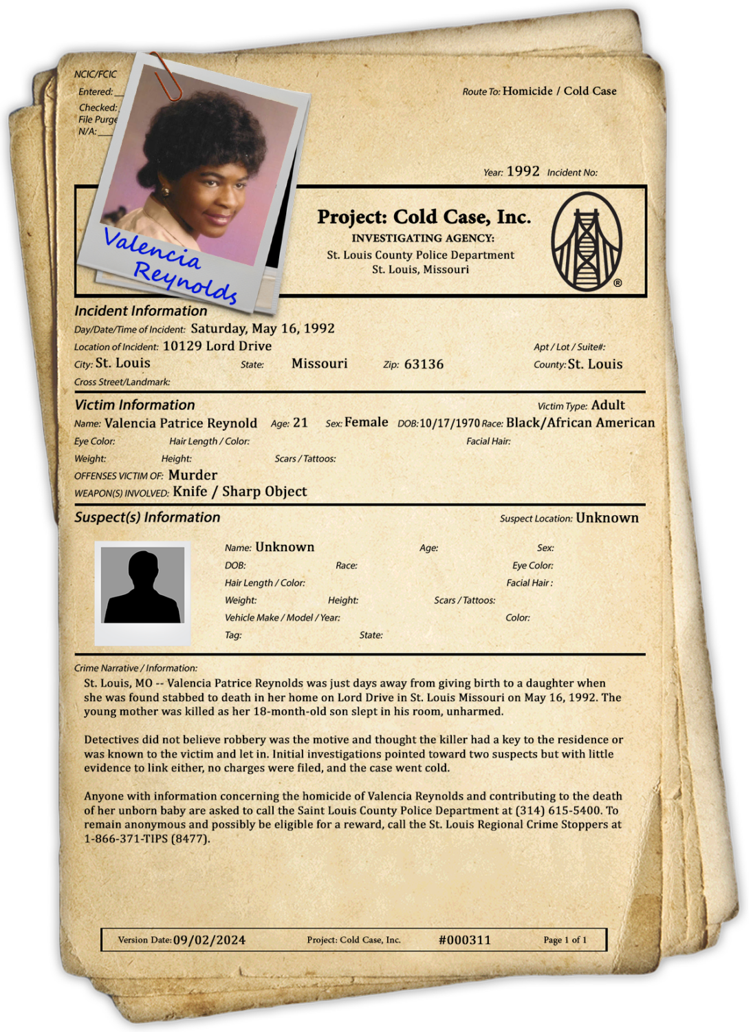 Valencia Reynolds - Project: Cold Case